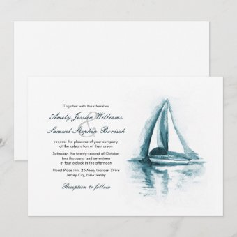 Nautical Watercolor Boat Wedding Invitation | Zazzle