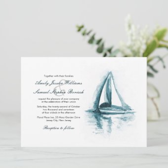 Nautical Watercolor Boat Wedding Invitation | Zazzle