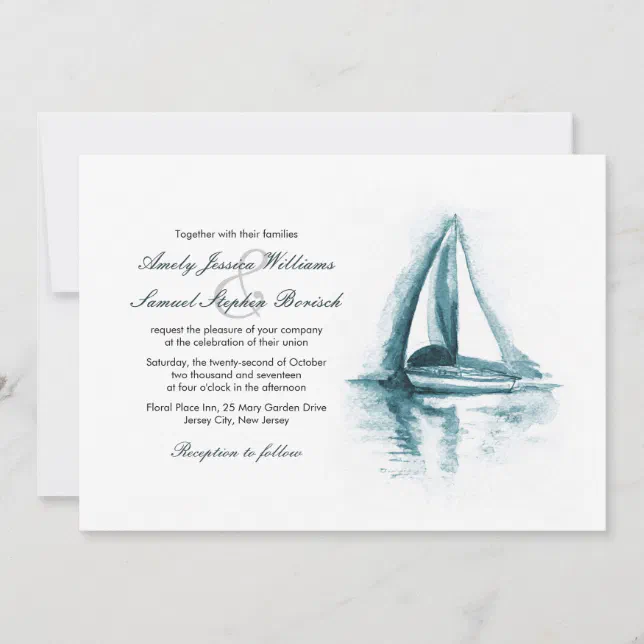 Nautical Watercolor Boat Wedding Invitation | Zazzle