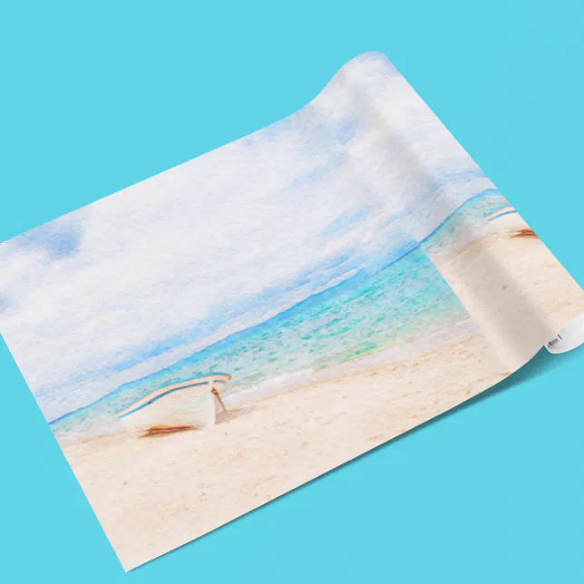 Nautical Watercolor Fishing Boat Wrapping Paper | Zazzle
