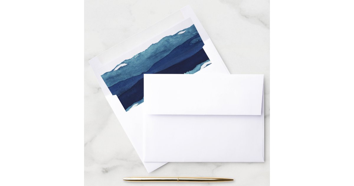 Nautical Watercolor Navy Blue Waves Envelope Liner | Zazzle
