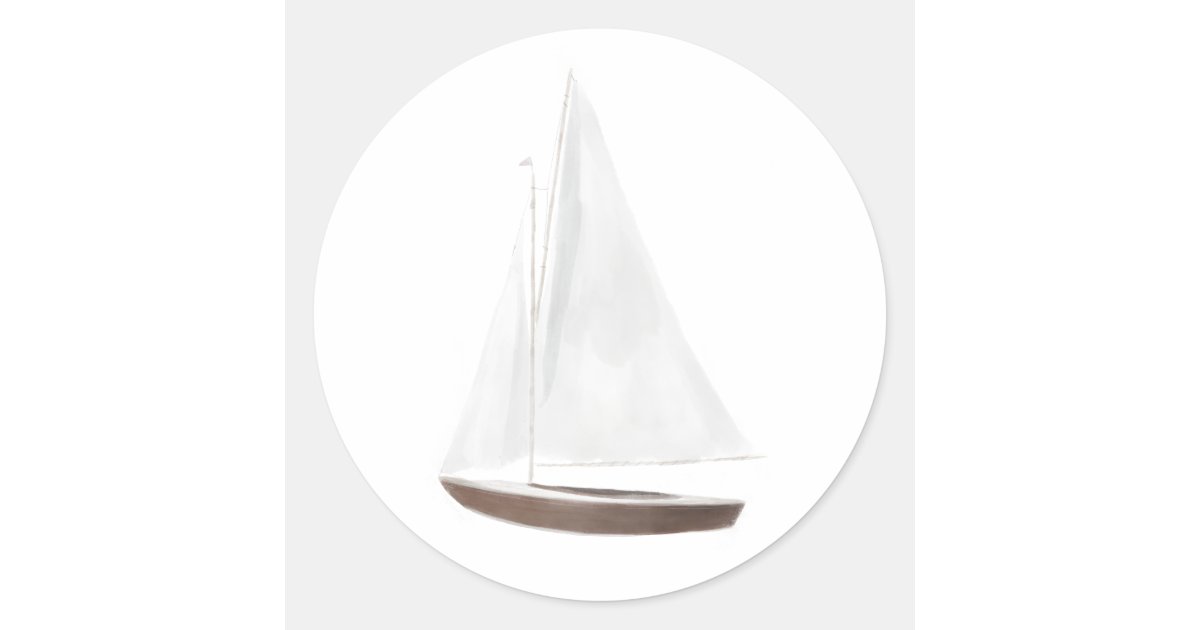 Nautical Watercolor Sailboat Classic Round Sticker | Zazzle