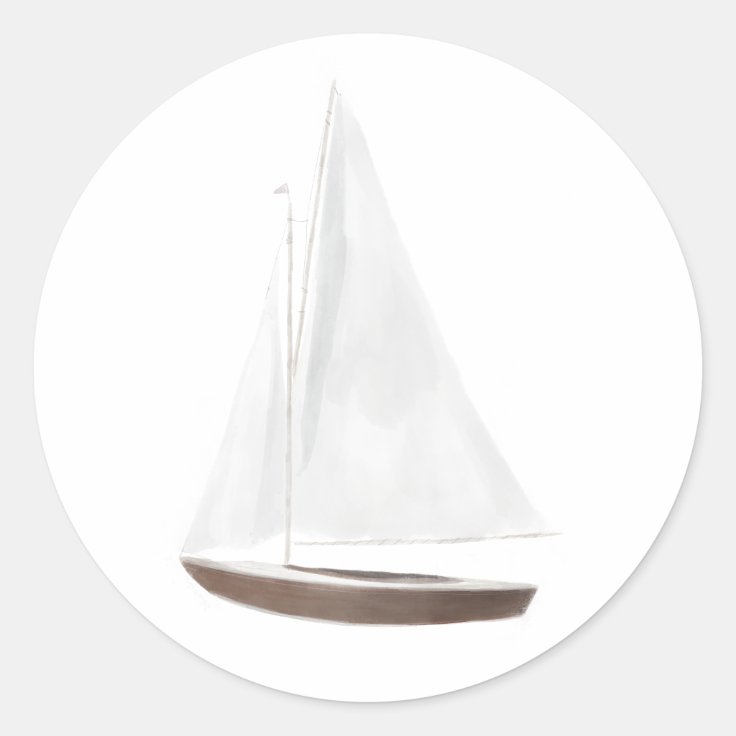 Nautical Watercolor Sailboat Classic Round Sticker | Zazzle