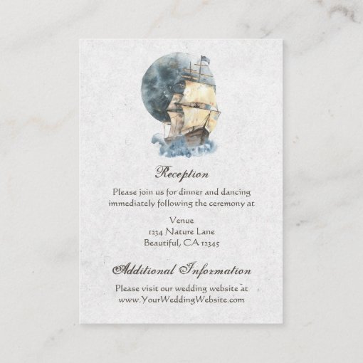 Nautical Watercolor Ship Full Moon Wedding Details Enclosure Card | Zazzle