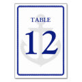 Nautical Wedding Blue White Anchor Illustration Table Number | Zazzle