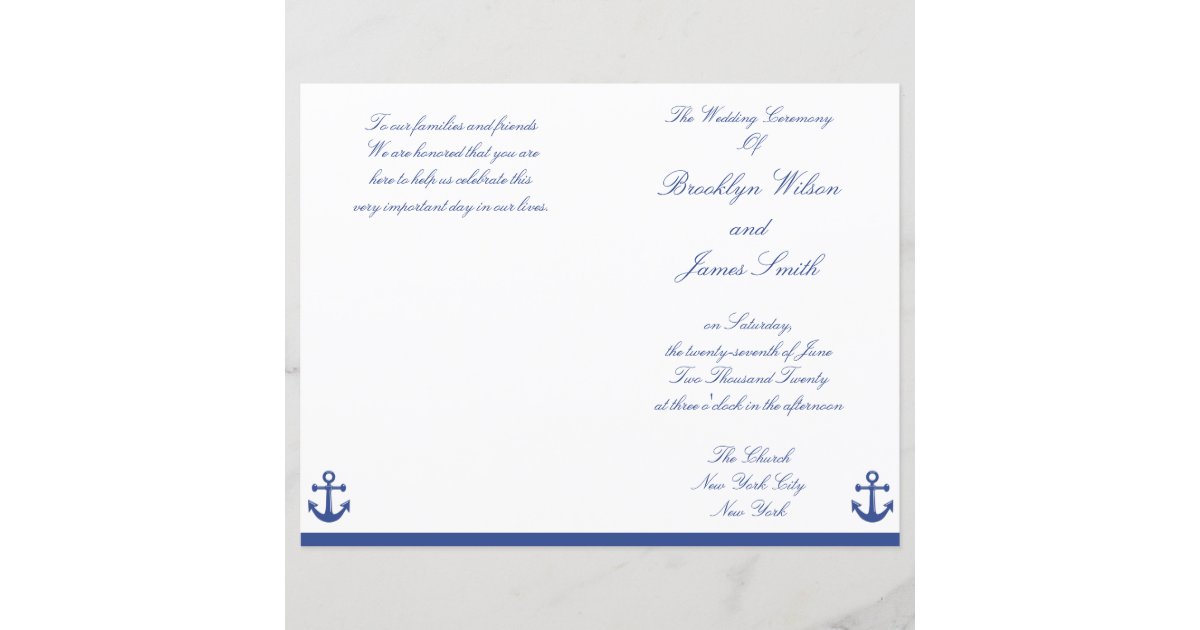 Nautical Wedding Ceremony Program Flyer | Zazzle