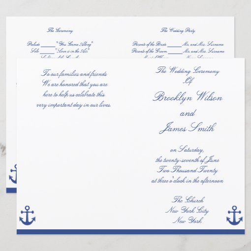 Nautical Wedding Ceremony Program Flyer | Zazzle