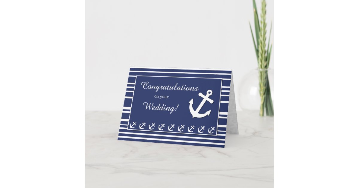 Nautical Wedding Congratulations, Stripes, Anchors Card | Zazzle
