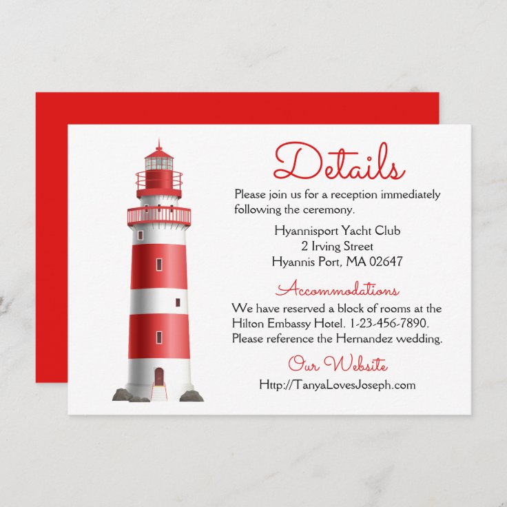 Nautical Wedding Details Lighthouse Red Summer Invitation | Zazzle