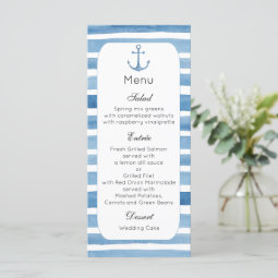 Nautical wedding dinner menu Beach menu party Blue | Zazzle