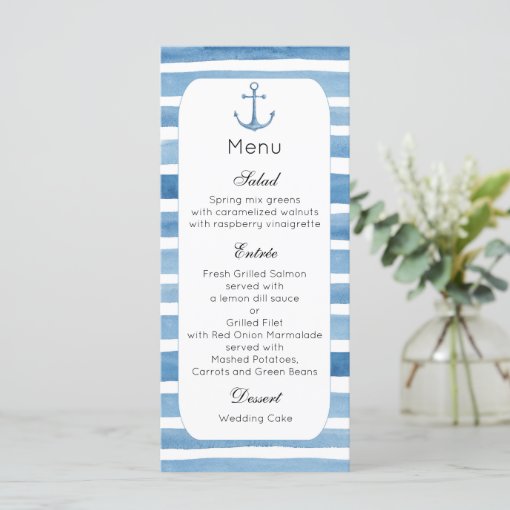 Nautical wedding dinner menu Beach menu party Blue | Zazzle