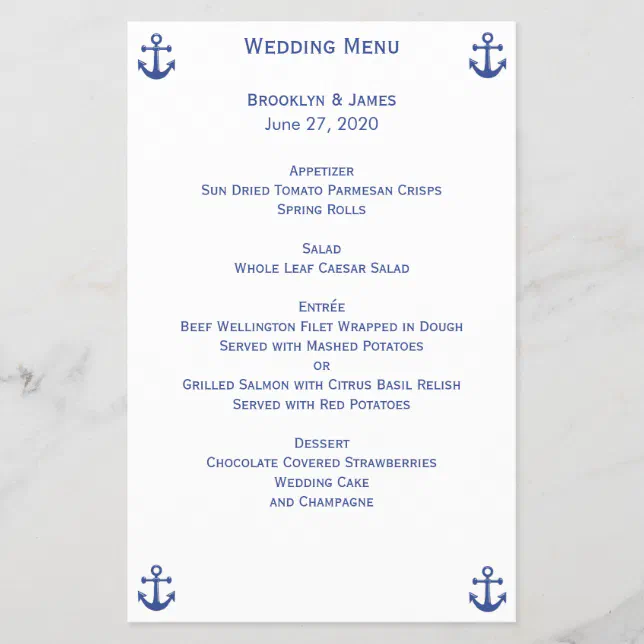 Nautical Wedding Menu Custom Flyer | Zazzle