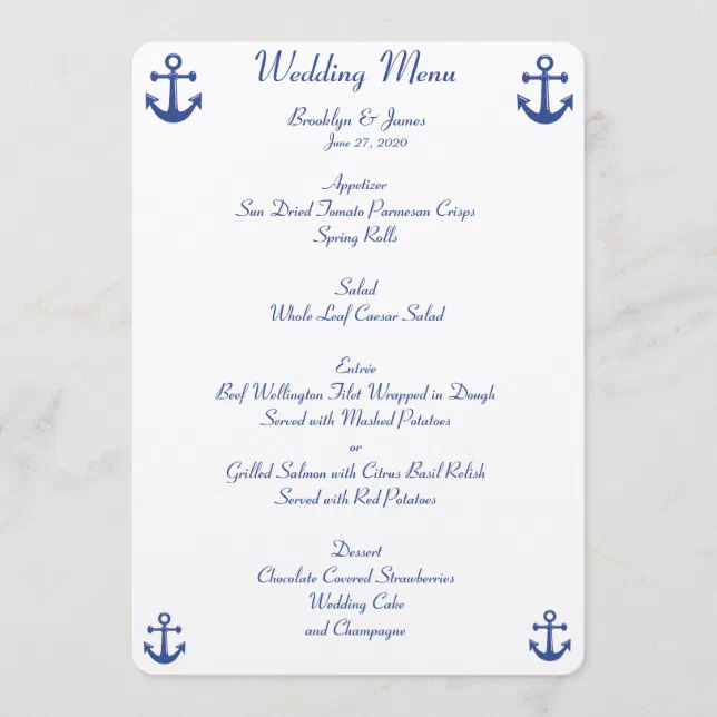 Nautical Wedding Menu Custom Invitations | Zazzle