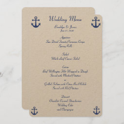 Nautical Wedding Menu Custom Invitations | Zazzle