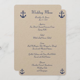 Nautical Wedding Menu Custom Invitations | Zazzle