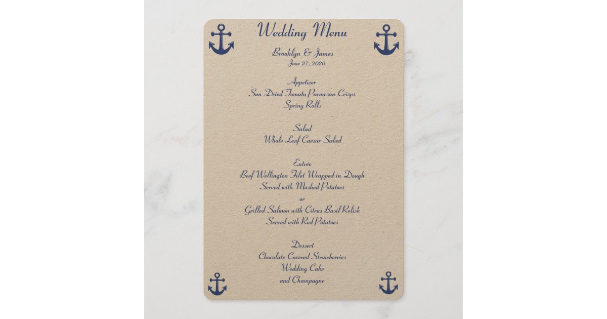 Nautical Wedding Menu Custom Invitations | Zazzle