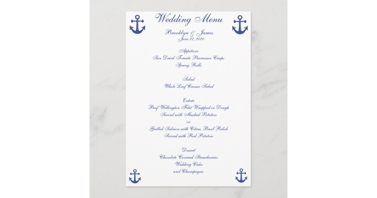 Nautical Wedding Menu Custom Invitations | Zazzle