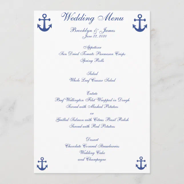 Nautical Wedding Menu Custom Invitations | Zazzle