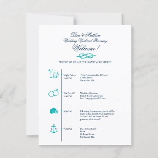 Nautical Wedding Reception Itinerary Timeline Invitation | Zazzle