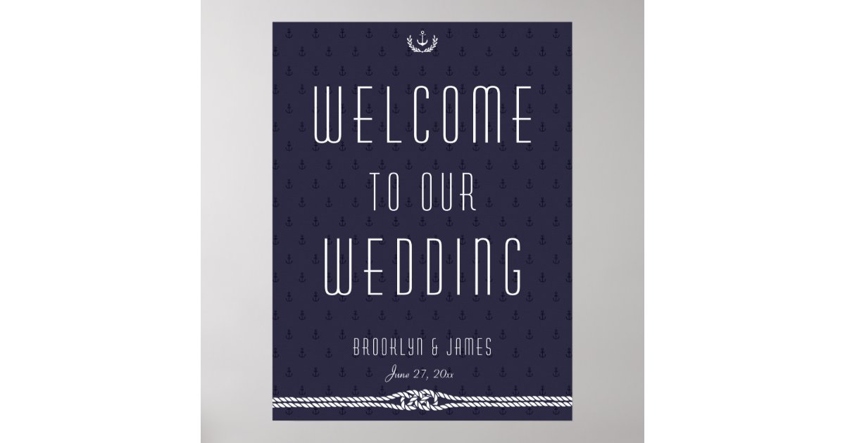Nautical Wedding Reception Sign 18x24 Blue Anchors | Zazzle