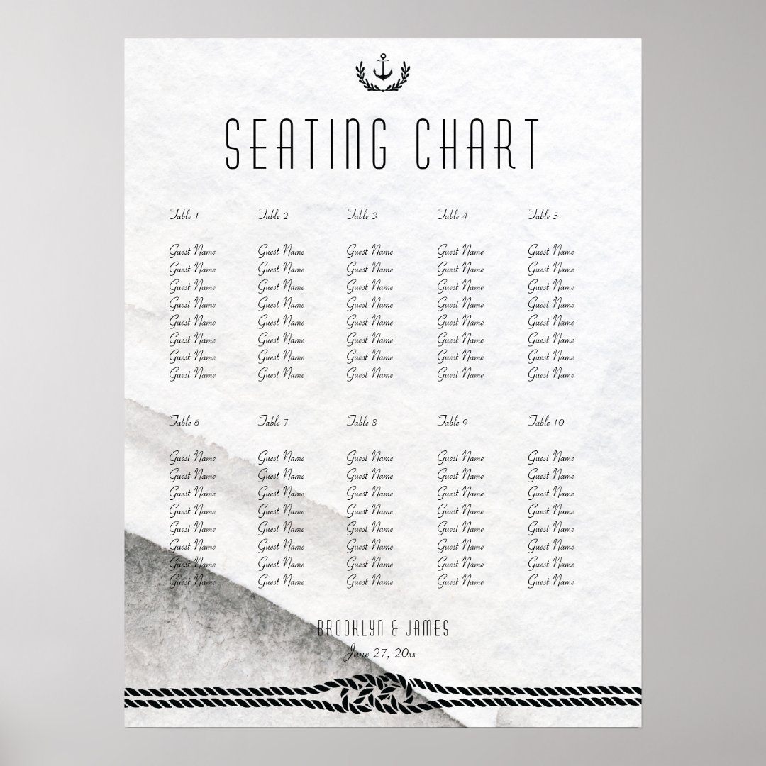 Nautical Wedding Seating Chart 18x24 Gray White | Zazzle