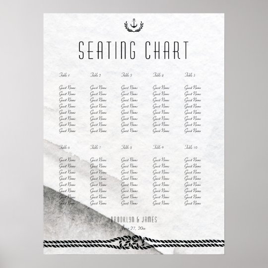 Nautical Wedding Seating Chart 18x24 Gray White | Zazzle.com
