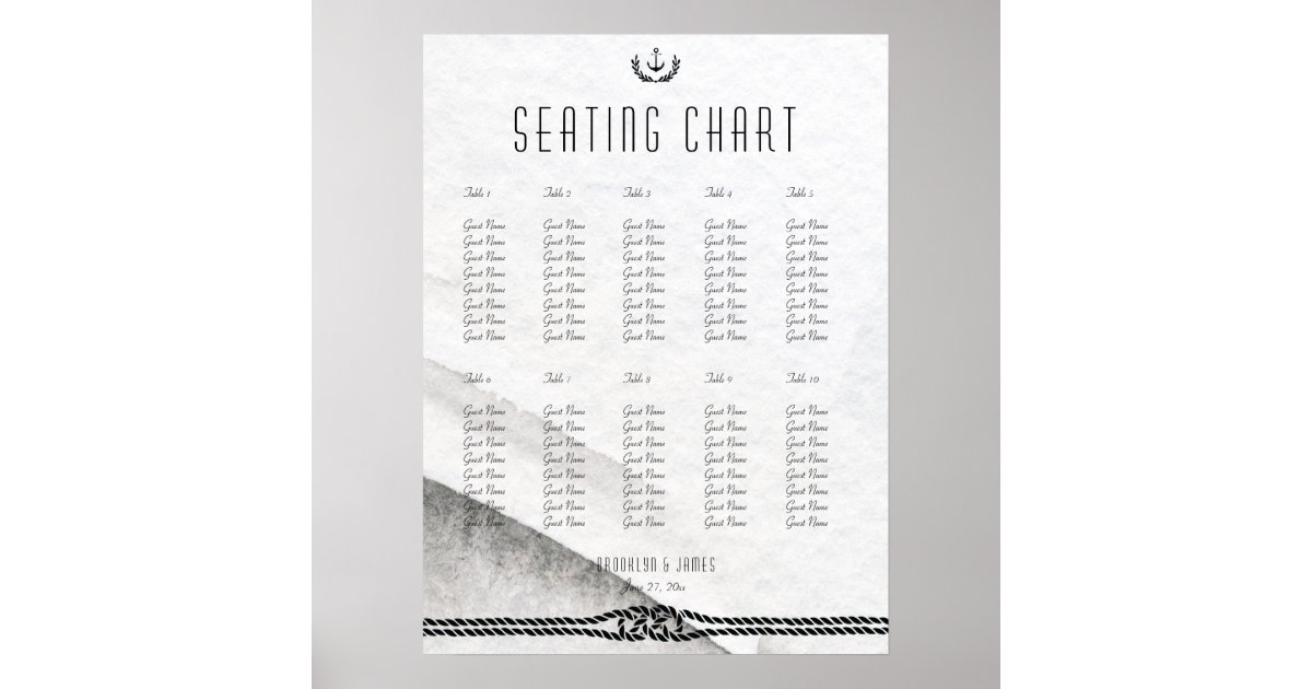 Nautical Wedding Seating Chart 18x24 Gray White | Zazzle