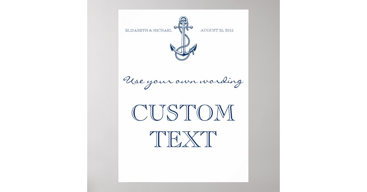 Nautical Wedding sign | Custom text | template | Zazzle
