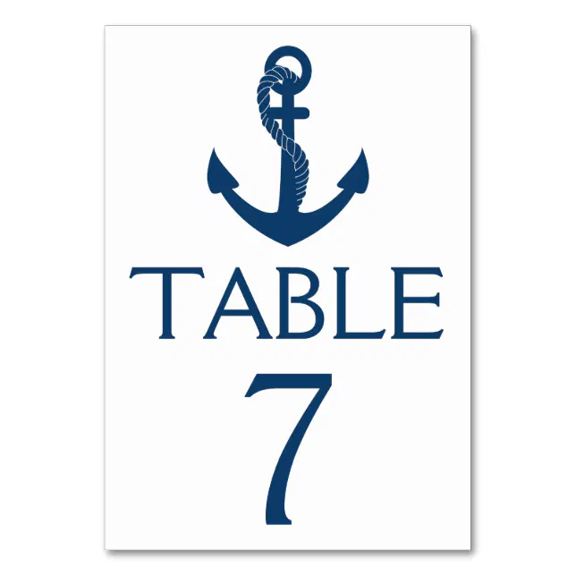 Nautical Wedding Table Number Navy Anchor Beach | Zazzle