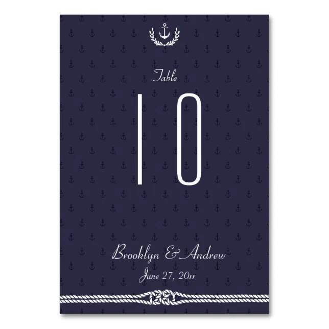 Nautical Wedding Table Numbers Blue Anchors | Zazzle