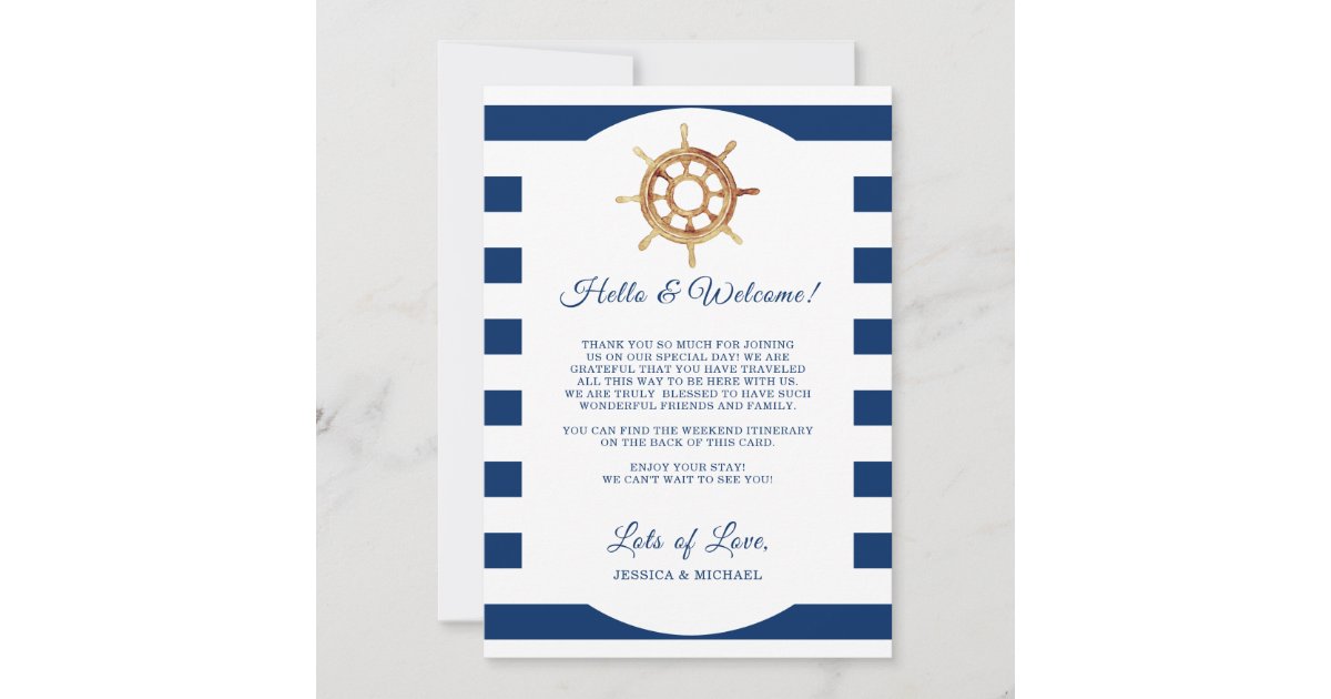 Nautical Wedding Welcome Letter Itinerary Card | Zazzle