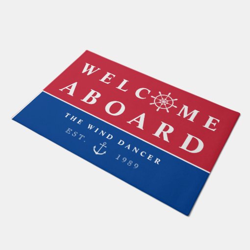 Nautical Welcome Aboard Add Name Boat Doormat | Zazzle