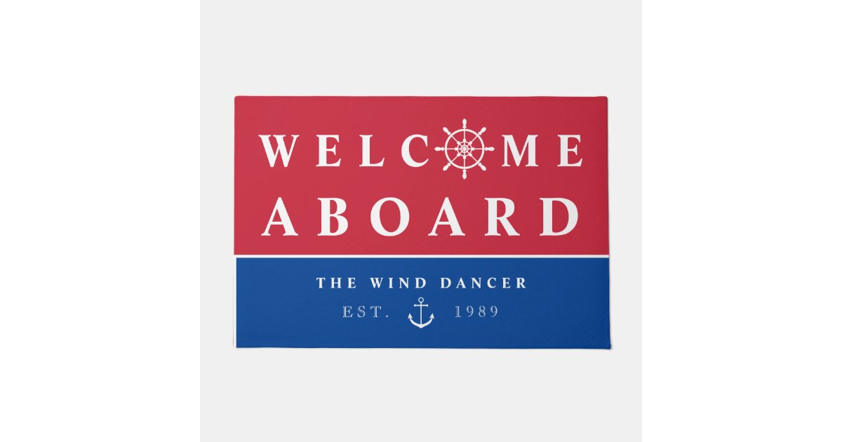 Nautical Welcome Aboard Add Name Boat Doormat | Zazzle