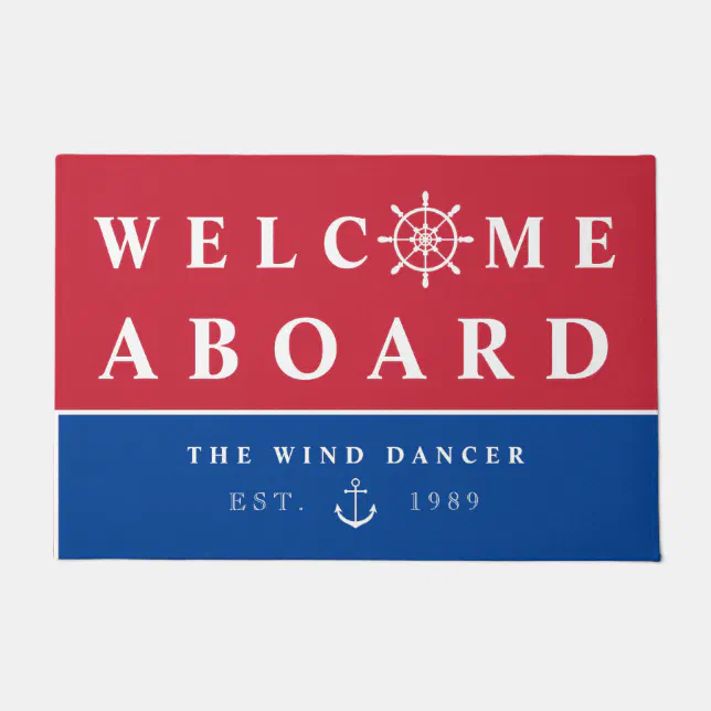 Nautical Welcome Aboard Add Name Boat Doormat Zazzle