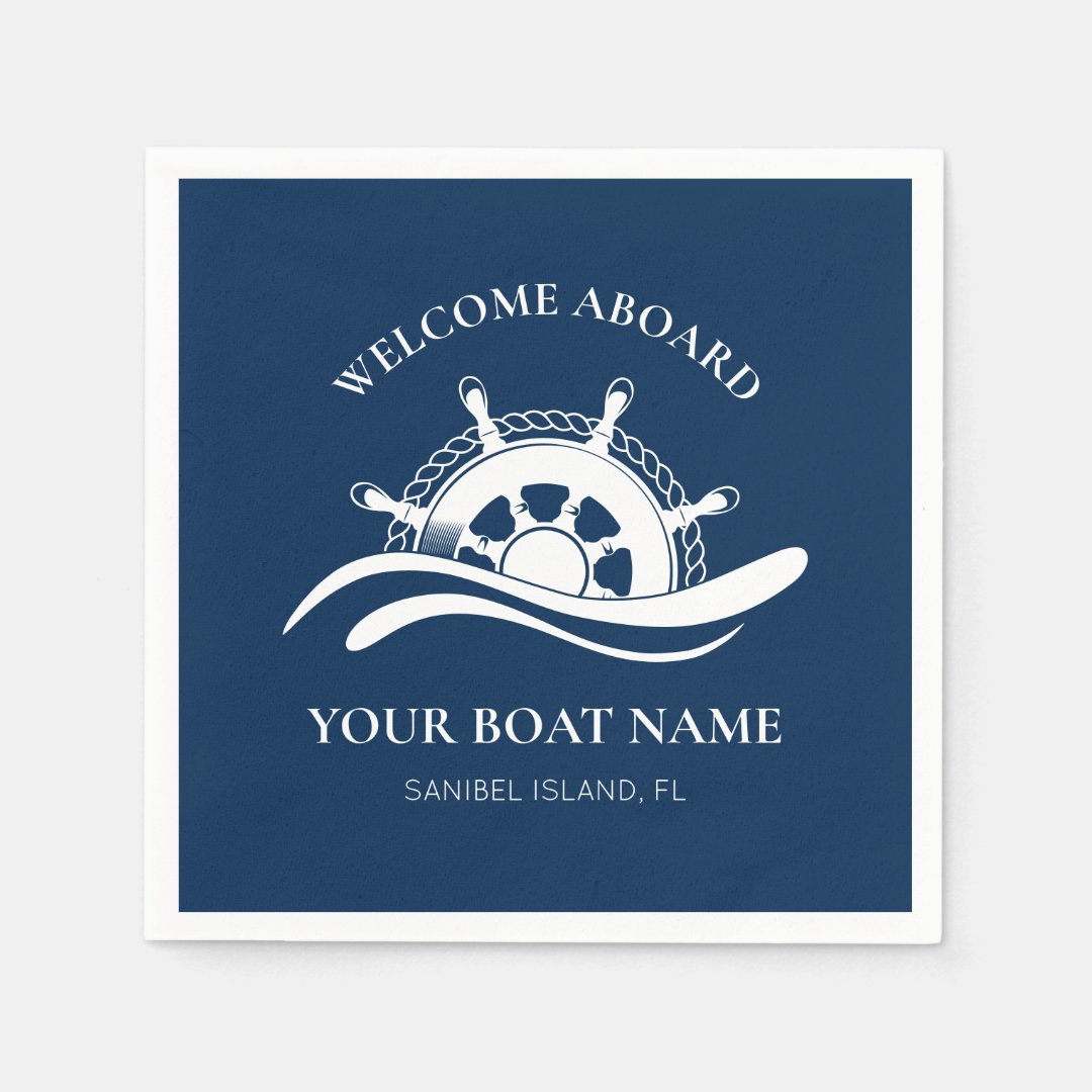 Nautical Welcome Aboard Boat Name Ship Wheel Napkins | Zazzle