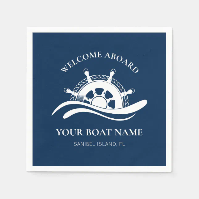 Nautical Welcome Aboard Boat Name Ship Wheel Napkins | Zazzle