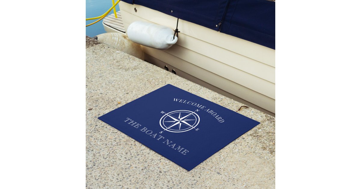 Nautical Welcome Aboard Compass Rose Boat Name Doormat | Zazzle