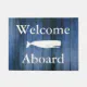 Nautical Welcome Aboard White Whale & Blue Wood Doormat | Zazzle