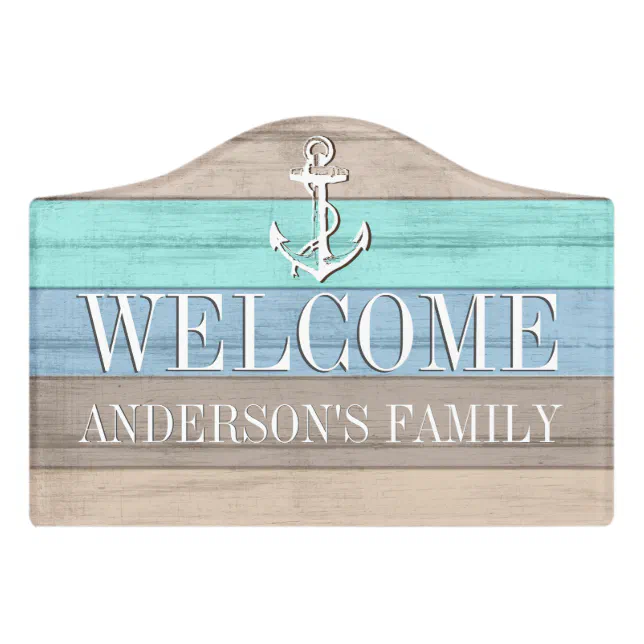 Nautical Welcome Beach Wood Anchor Door Sign | Zazzle