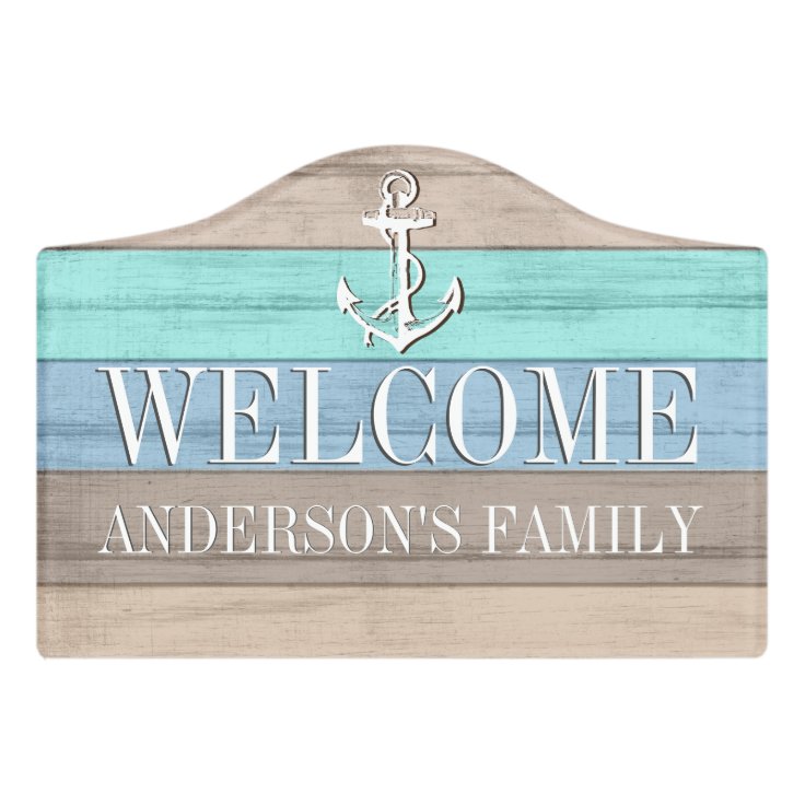 Nautical Welcome Beach Wood Anchor Door Sign | Zazzle