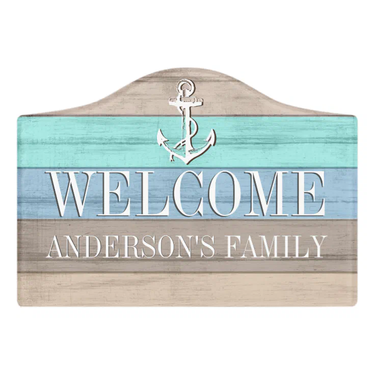 Nautical Welcome Beach Wood Anchor Door Sign | Zazzle