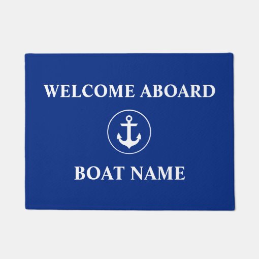 Nautical Welcome Boat Name Door Mat BW | Zazzle