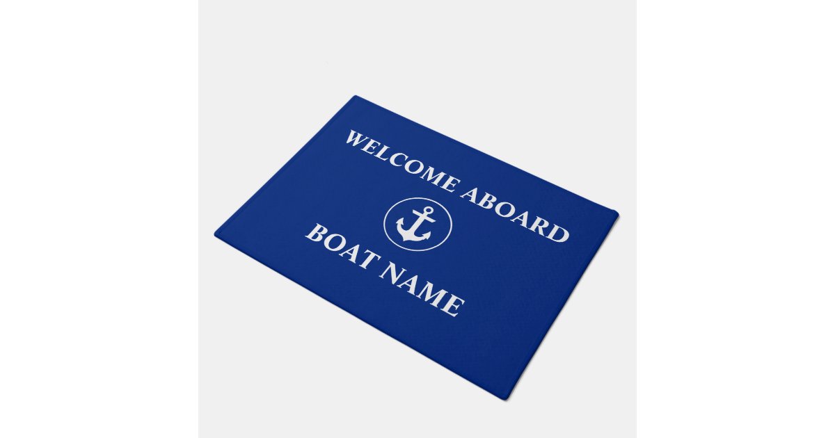 Nautical Welcome Boat Name Door Mat BW | Zazzle