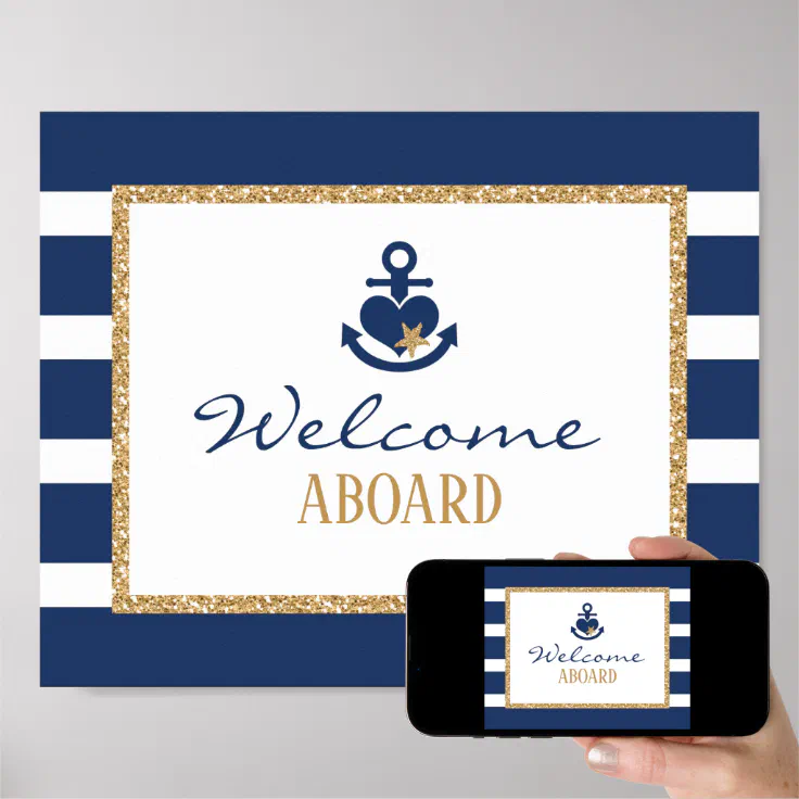 Nautical Welcome Sign Navy & Gold | Zazzle