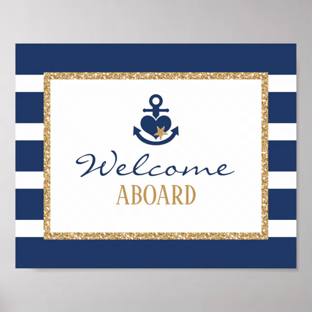 Nautical Welcome Sign Navy & Gold | Zazzle