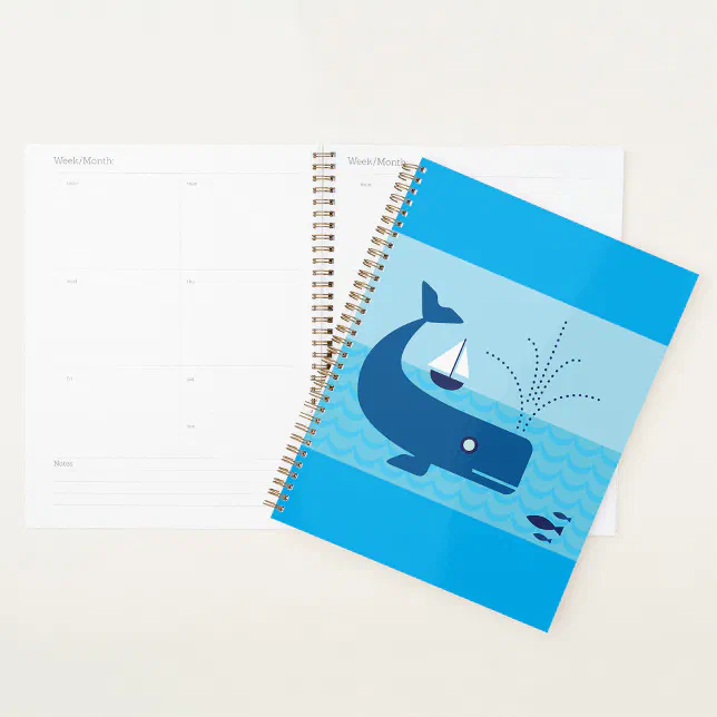 Nautical Whale and Sailboat Ocean Blue Sea Planner | Zazzle