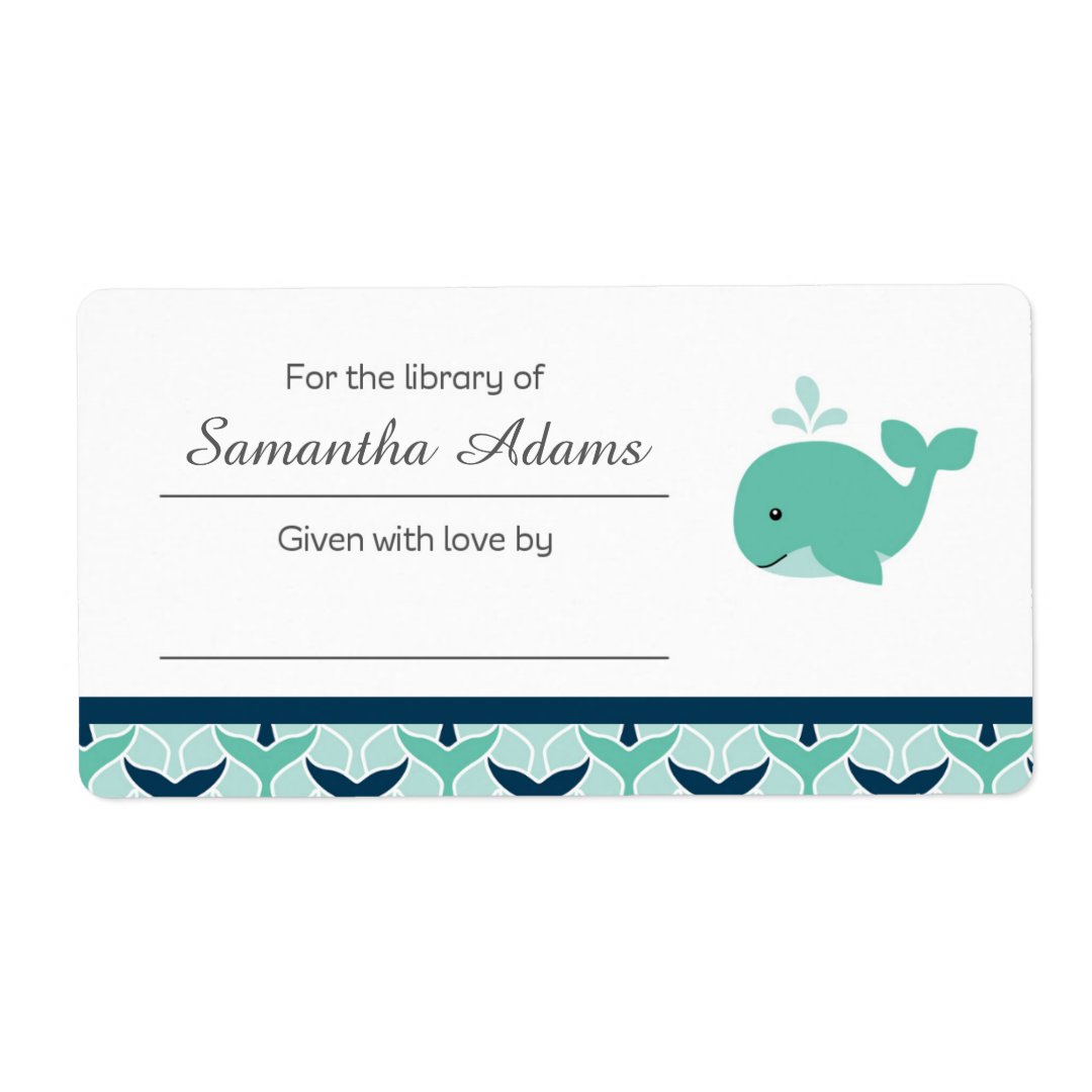 Nautical Whale Bookplate Label Sticker | Zazzle