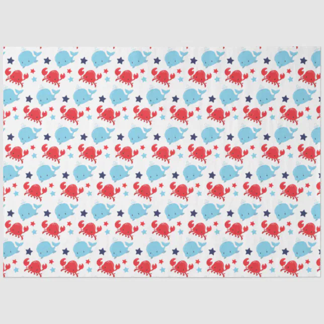 Nautical Whales and Crabs Pattern Tissue Paper | Zazzle