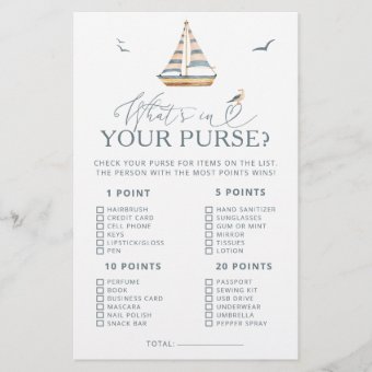 Nautical Whats in Your Purse Baby Shower Game | Zazzle