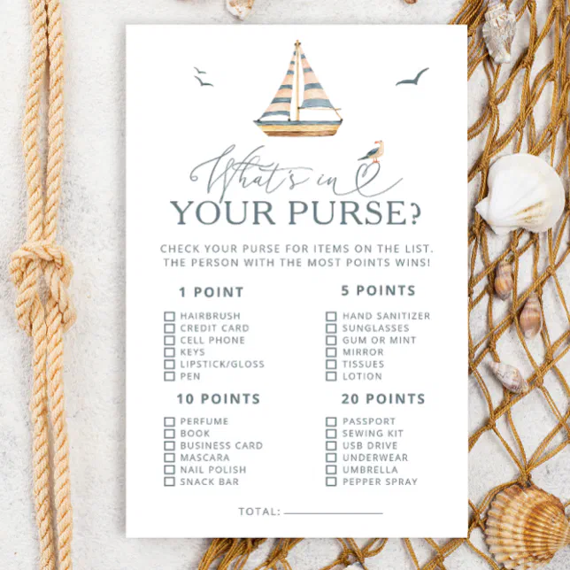Nautical Whats in Your Purse Baby Shower Game | Zazzle